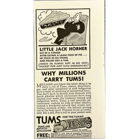 Tums | Art | Tums For The Tommy Little Jack Horner Eating Pie Vtg Print ...